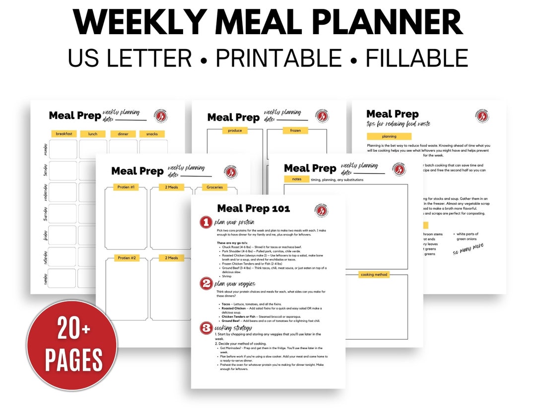 Weekly Meal Planning Worksheets - Fillable PDF - Etsy