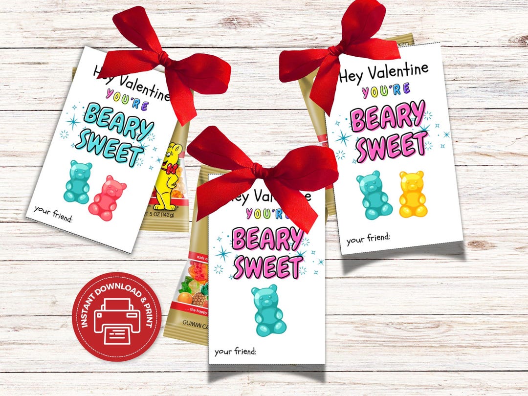 Gummy Bear Valentine Cards for Kids – Printable Classroom Valentine ...