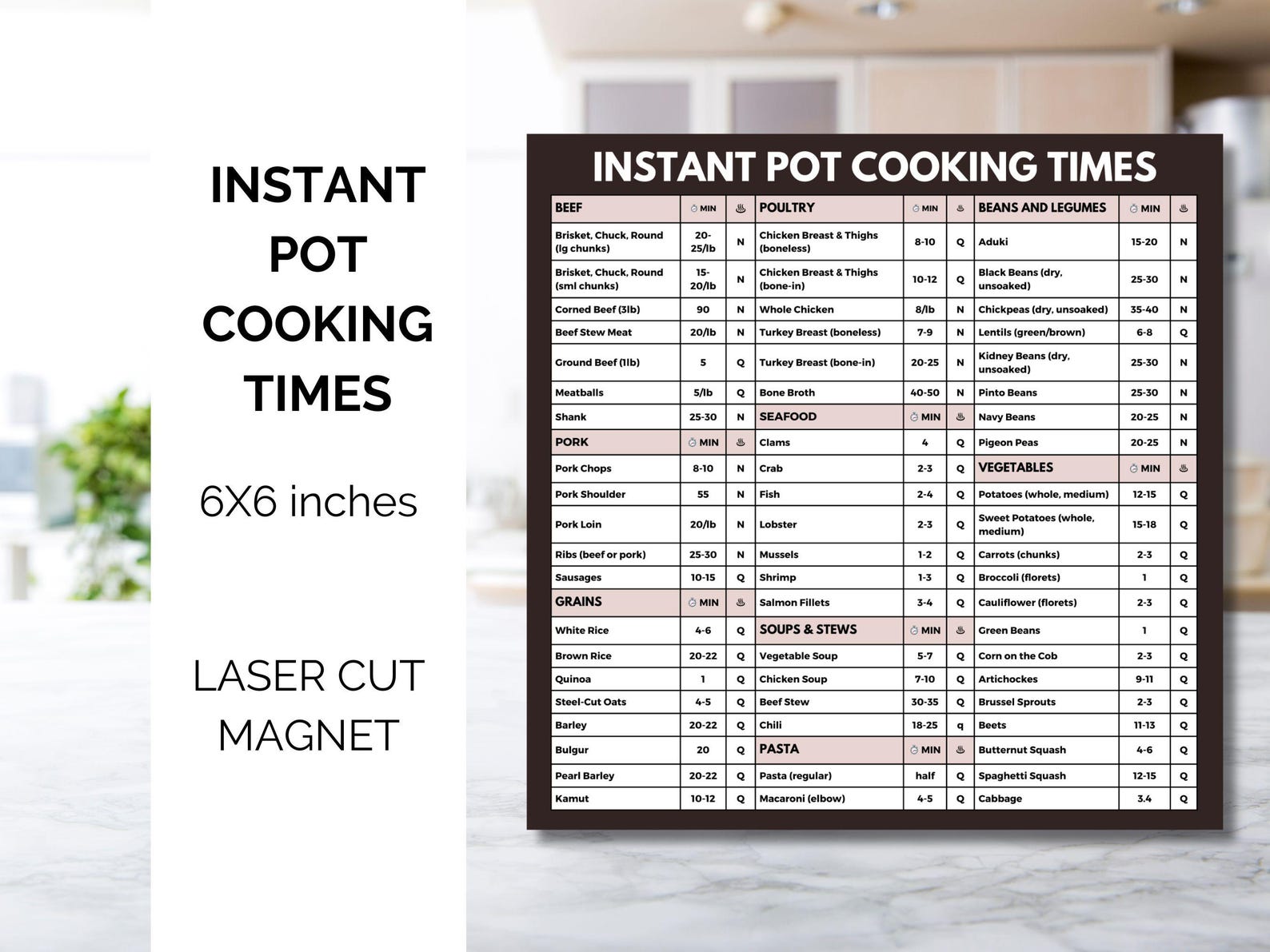 Instant Pot Cooking Times Magnet | Pressure Cooker Cheat Sheet - Etsy
