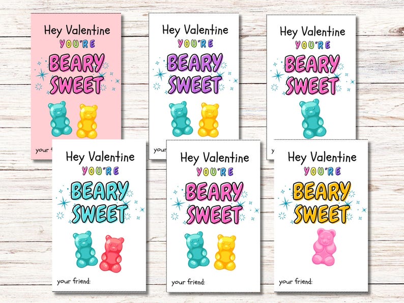 Gummy Bear Valentine Cards – Printable Kids Classroom Valentines ...