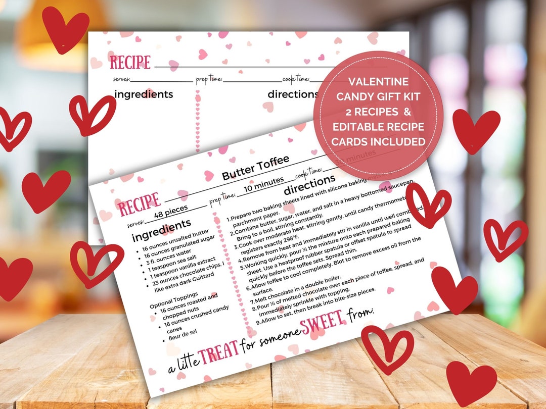 Valentine Candy Recipe Card Template, Editable Gift (digital Download ...