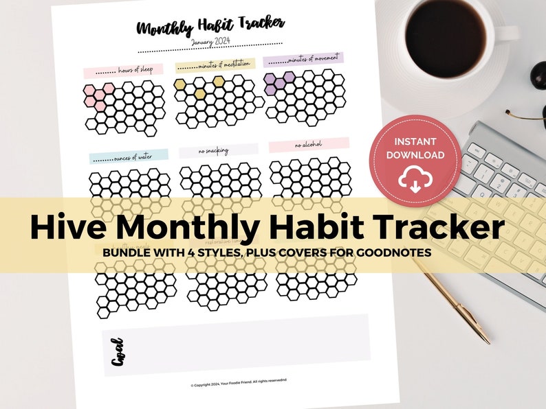 Hive Monthly Habit Tracker Printables, Goodnotes, Notability (digital ...