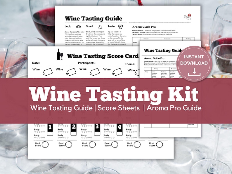 Printable Wine Tasting Kit, Scorecard & Aroma Guide (digital Download ...