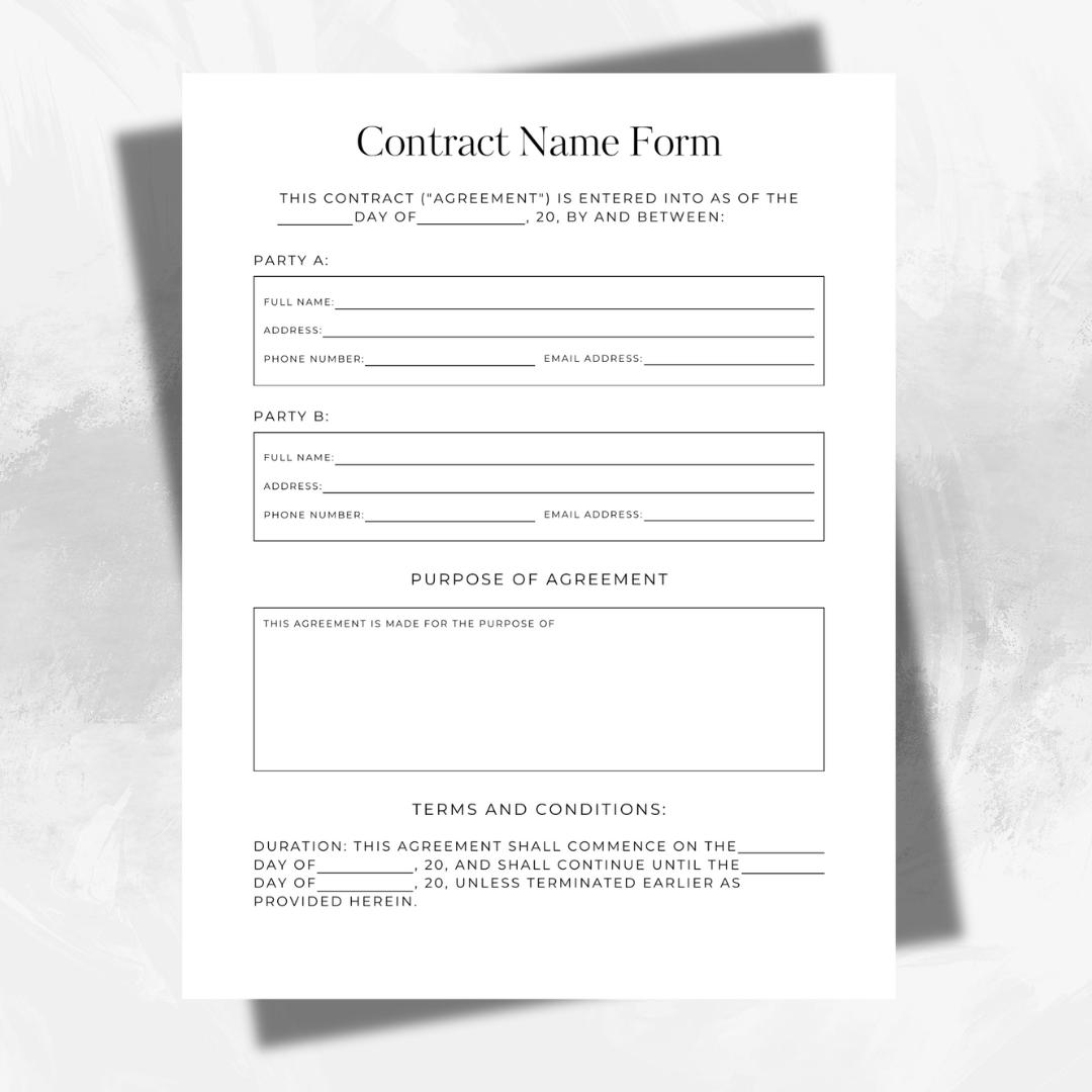 Contract Name Business Form Template | Editable Business Agreement PDF ...