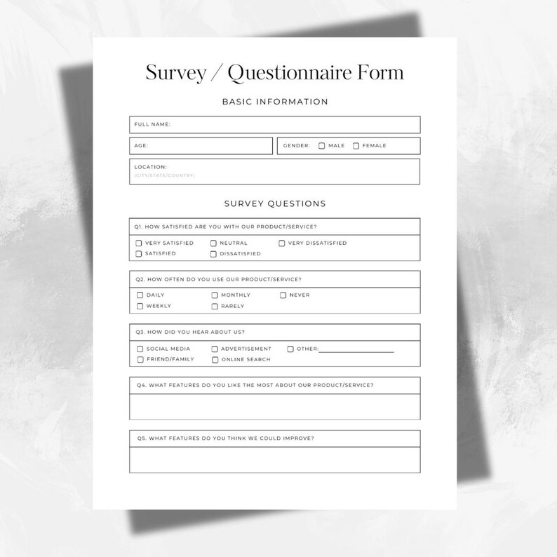 Survey Template Questionnaire Form Template | Editable Business ...