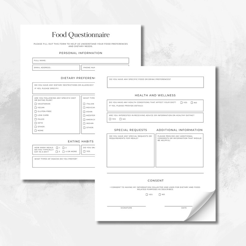 Food Questionnaire Form Template | Editable Business Agreement PDF ...