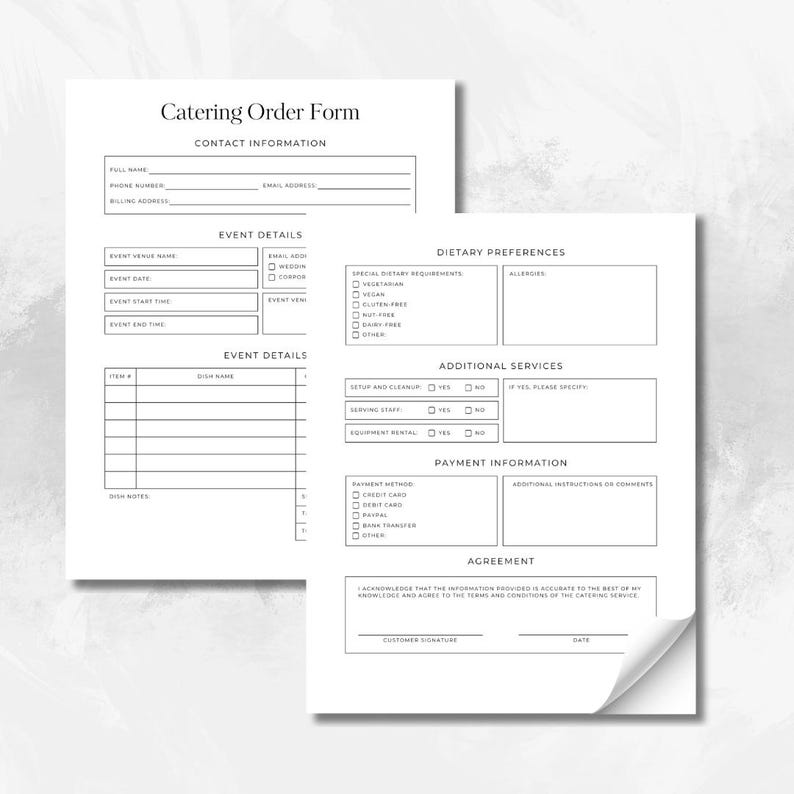 Catering Order Form Template | Editable Business Agreement PDF ...
