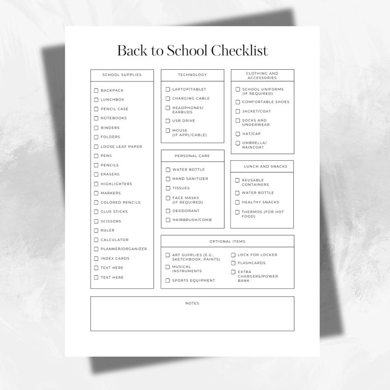 Back to School Checklist Form Template | Editable Business Agreement ...