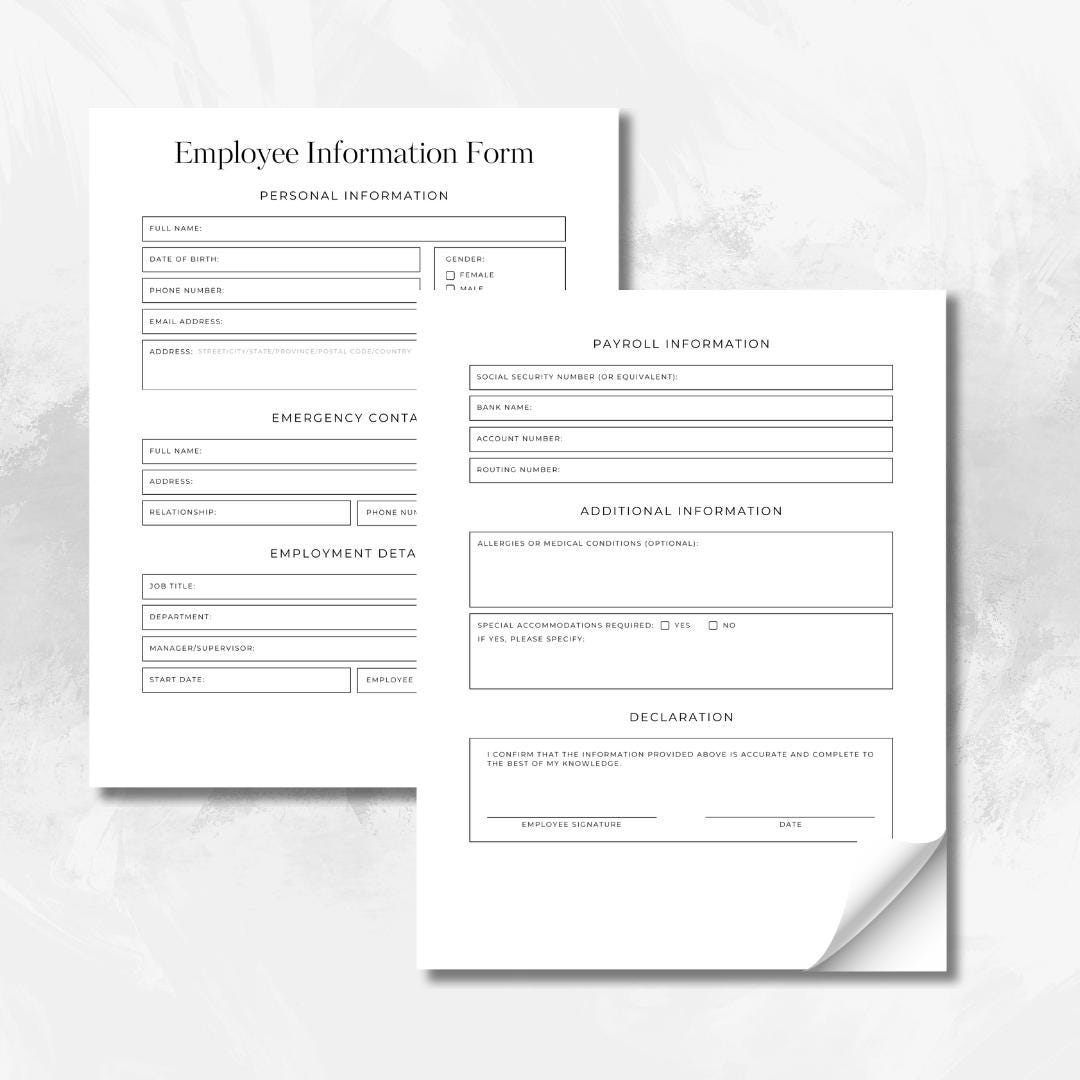 Employee Information Form Template | Editable Business Agreement PDF ...