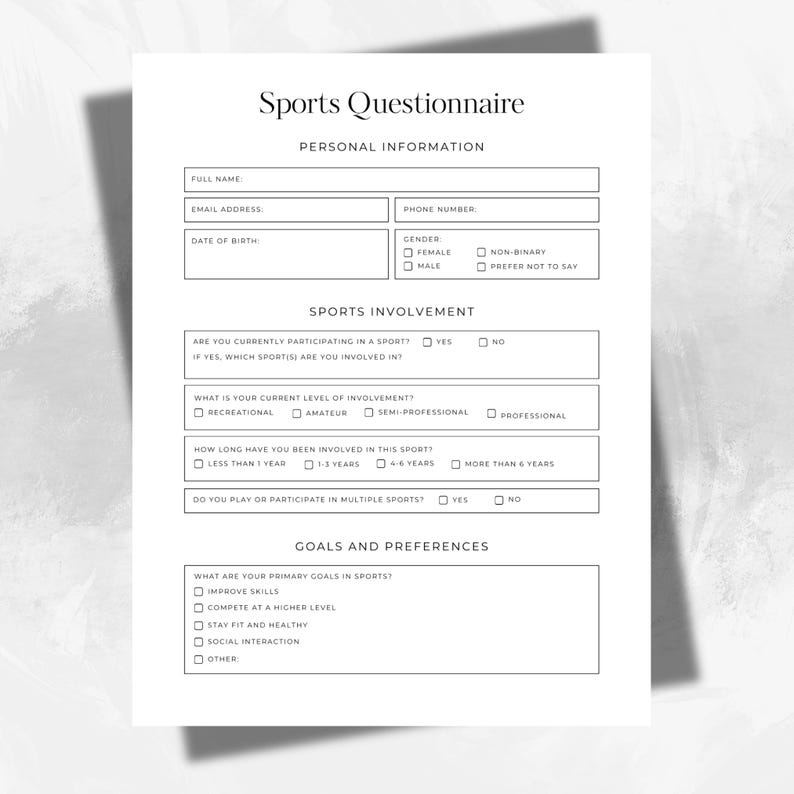 Sports Questionnaire Form Template | Editable Business Agreement PDF ...