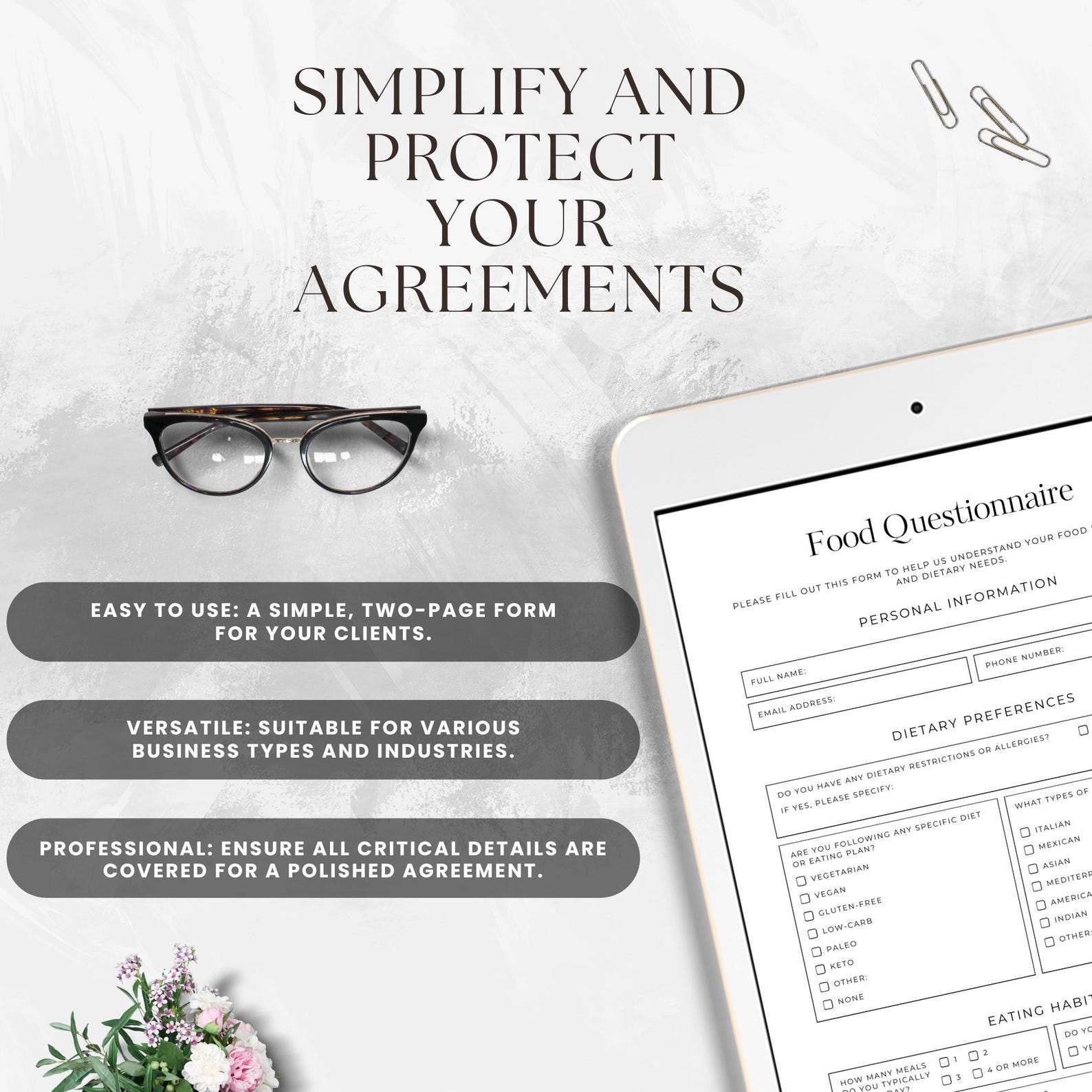 Food Questionnaire Form Template | Editable Business Agreement PDF ...