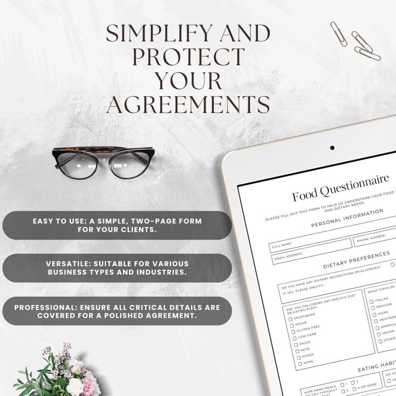 Food Questionnaire Form Template | Editable Business Agreement PDF ...
