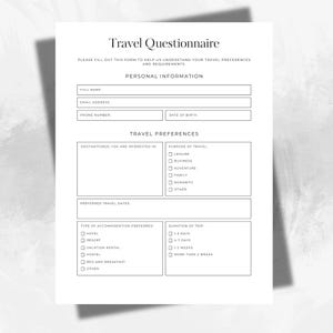 Travel Questionnaire Form Template | Editable Business Agreement PDF ...