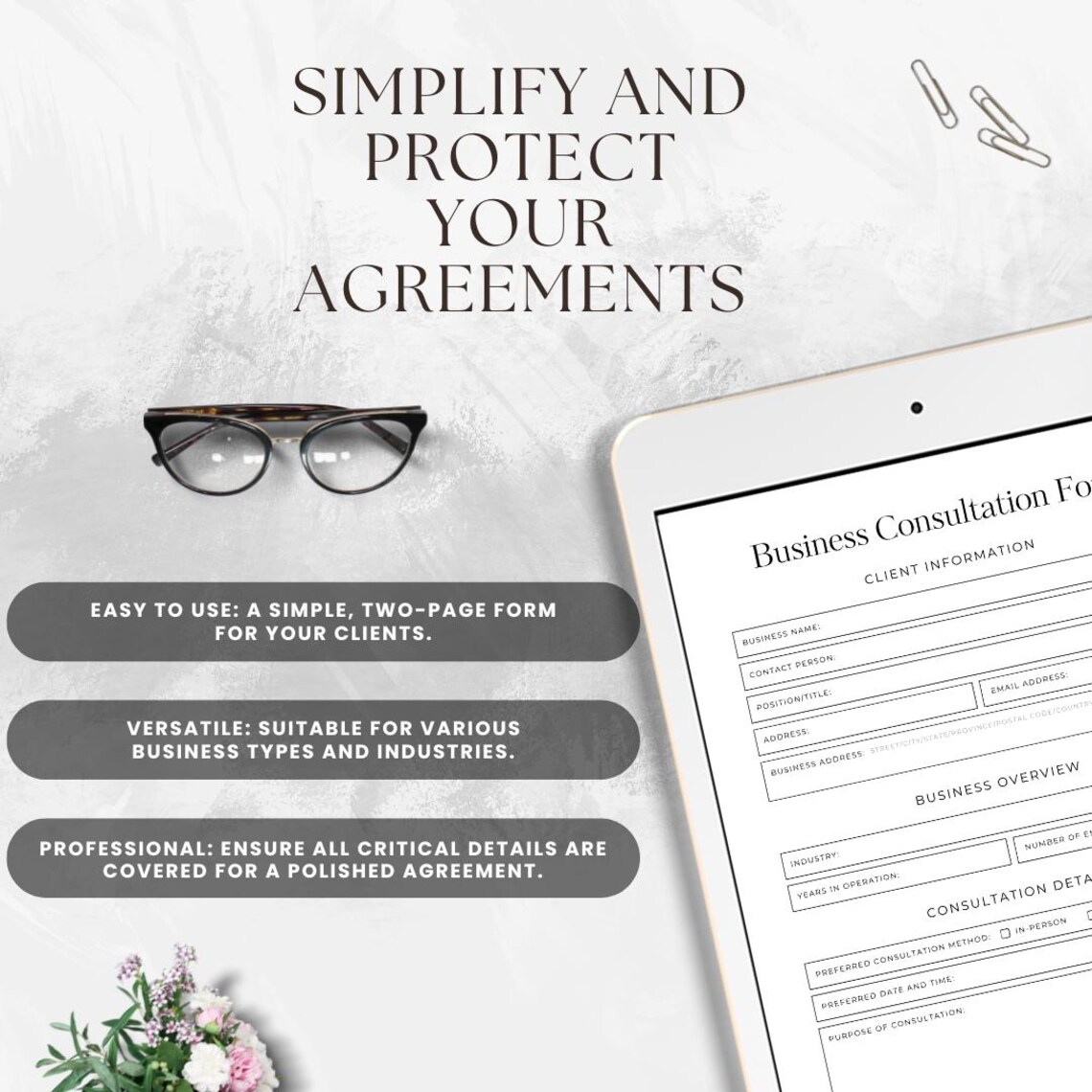 Business Consultation Form Template | Editable Business Agreement PDF ...