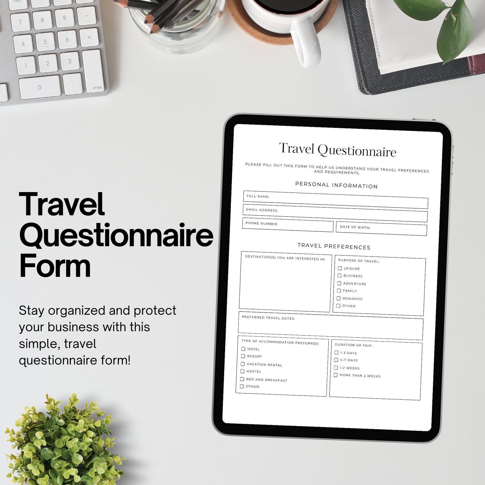 Travel Questionnaire Form Template | Editable Business Agreement PDF ...