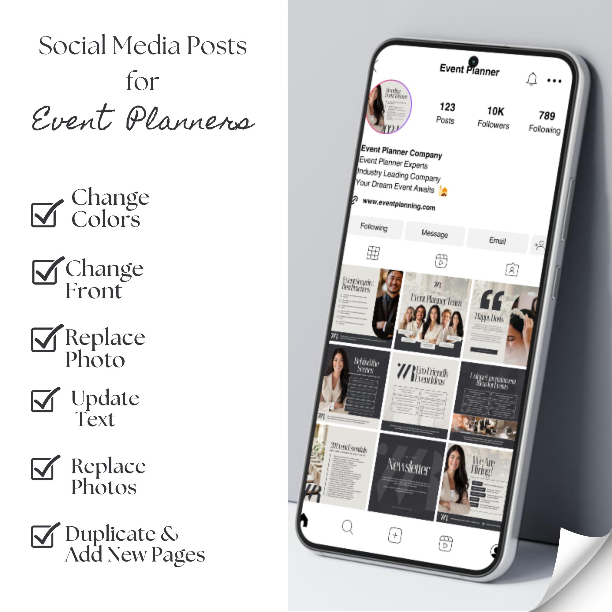 Event Planner Instagram Templates, Customizable PDF, Event Planning ...