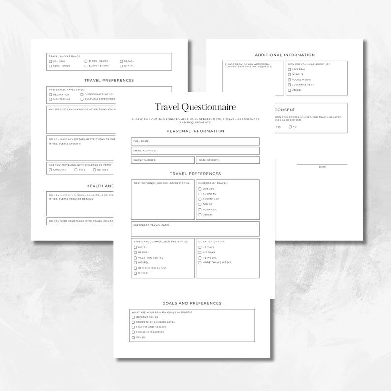 Travel Questionnaire Form Template | Editable Business Agreement PDF ...