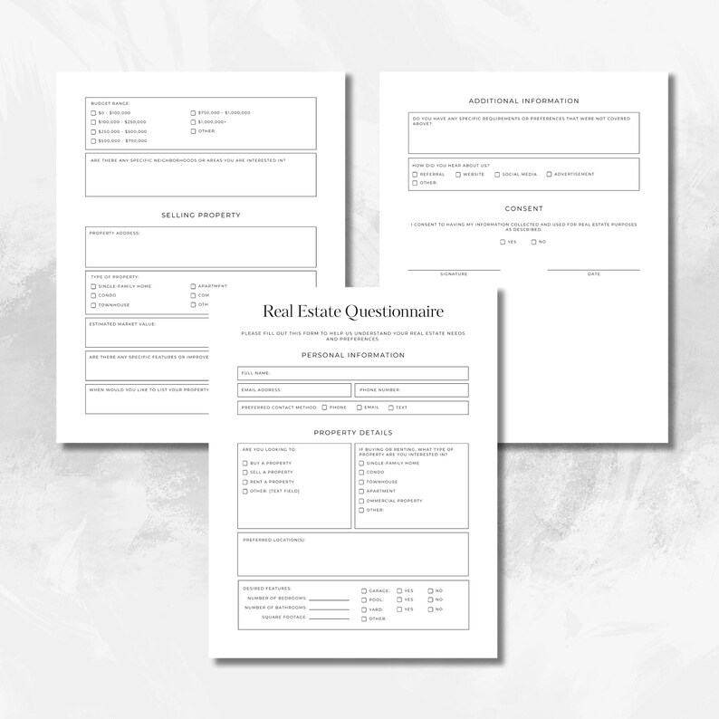 Real Estate Questionnaire Form Template | Editable Business Agreement ...