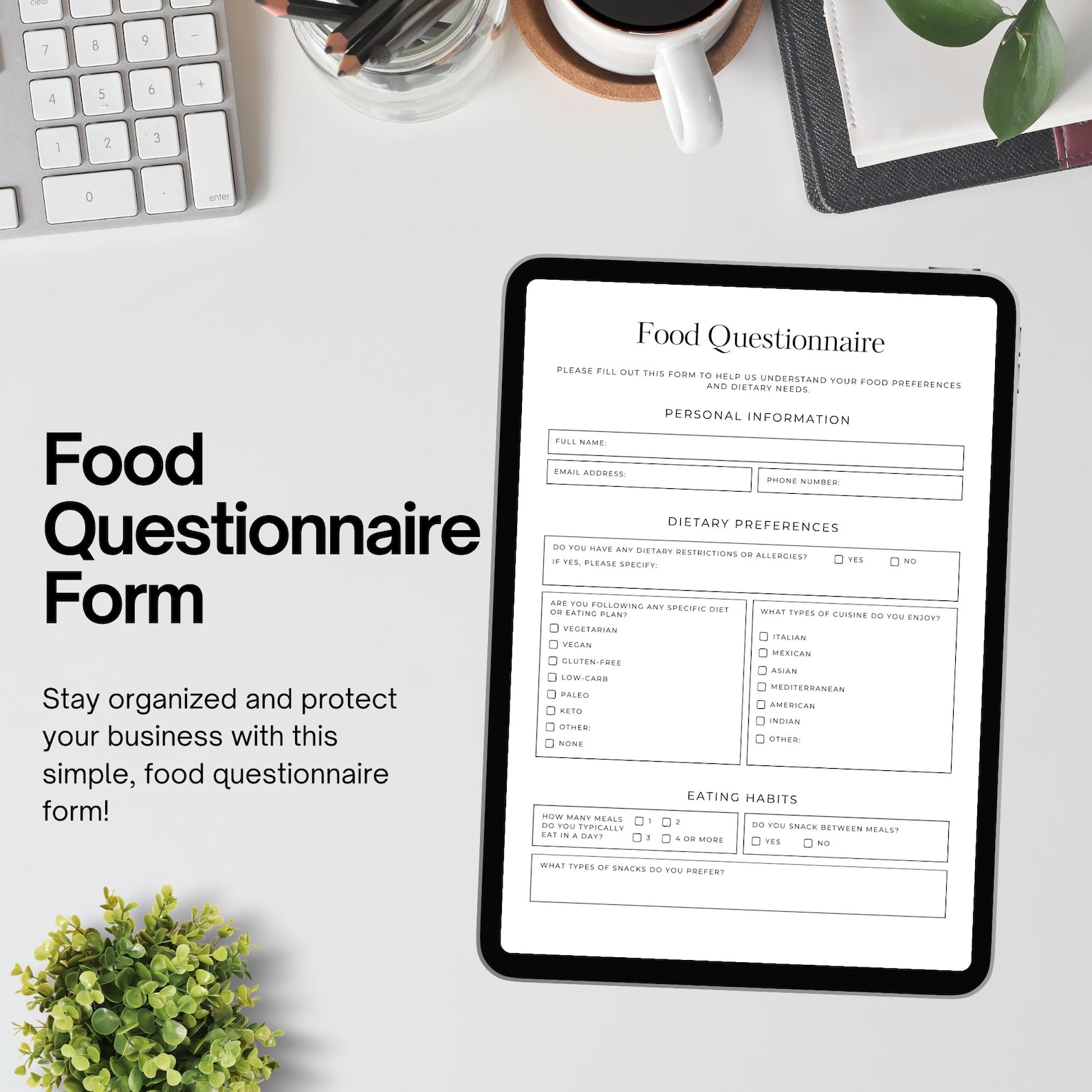 Food Questionnaire Form Template | Editable Business Agreement PDF ...
