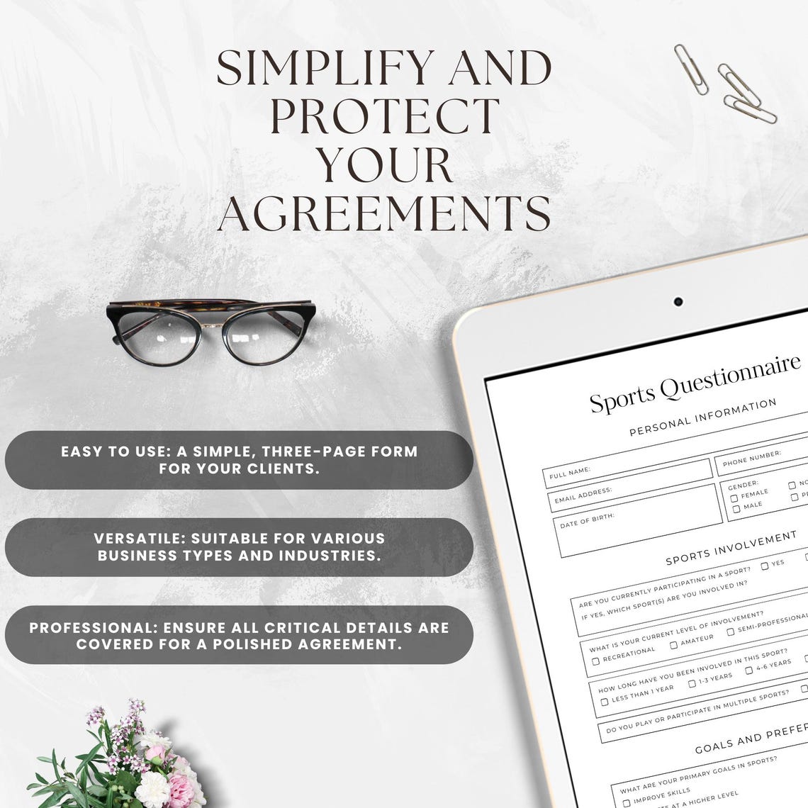 Sports Questionnaire Form Template | Editable Business Agreement PDF ...