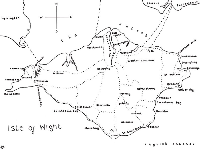 Isle of Wight - Stylish Map Print - Printable - Digital - Hand Drawn ...