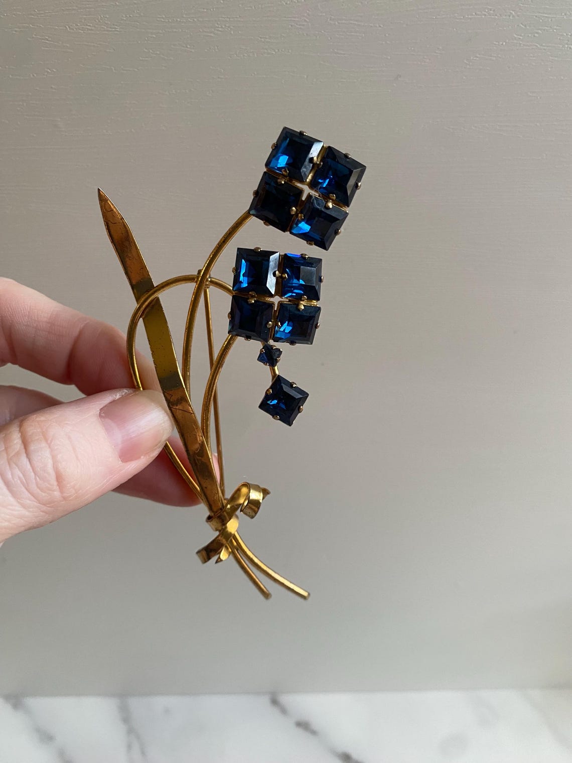 Vintage Sterling Vermeil Flower Bouquet Brooch With Faceted Blue ...