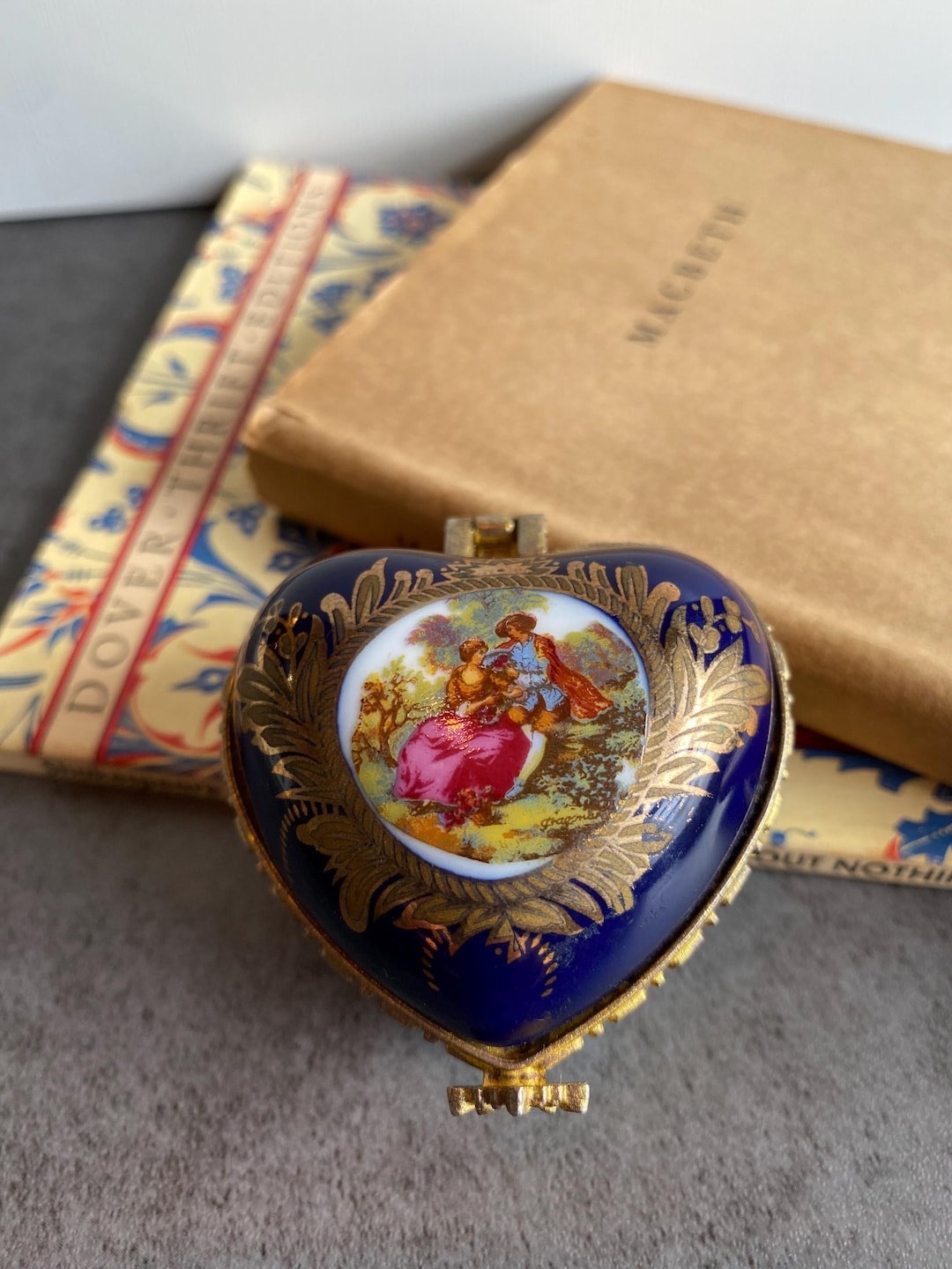 Vintage Cobalt Blue Romantic Heart Shaped Trinket Box - Etsy