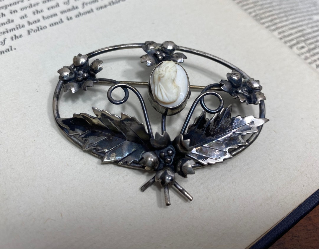 1940s Ivory Cameo and Sterling Open Scroll Metalwork Brooch Pin - Etsy