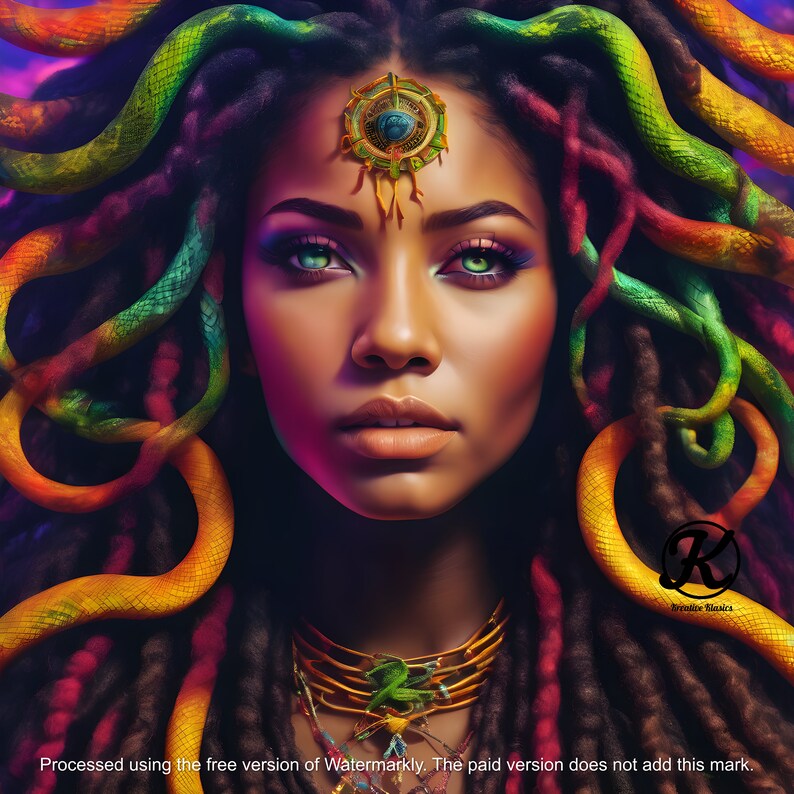 Digital Print: Black Medusa With Snake Locs Empowering Digital Art ...