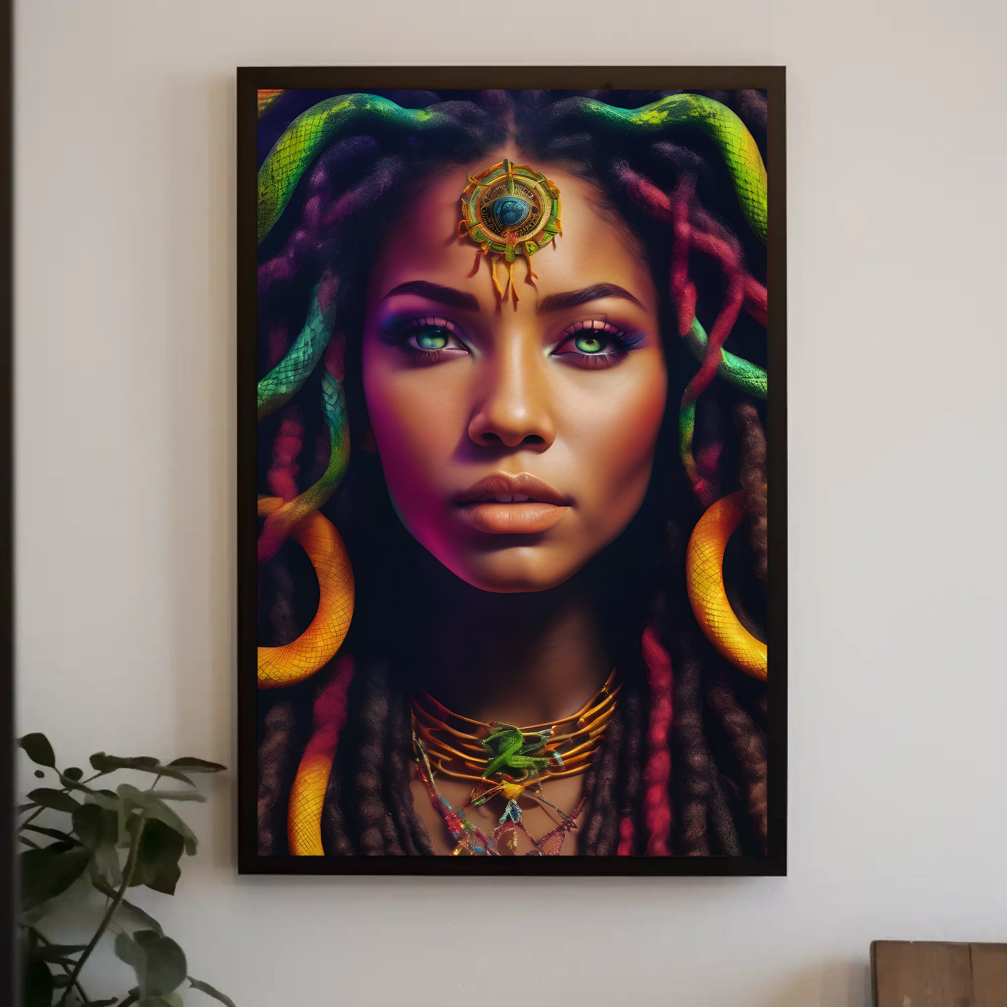 Digital Print: Black Medusa With Snake Locs Empowering Digital Art ...