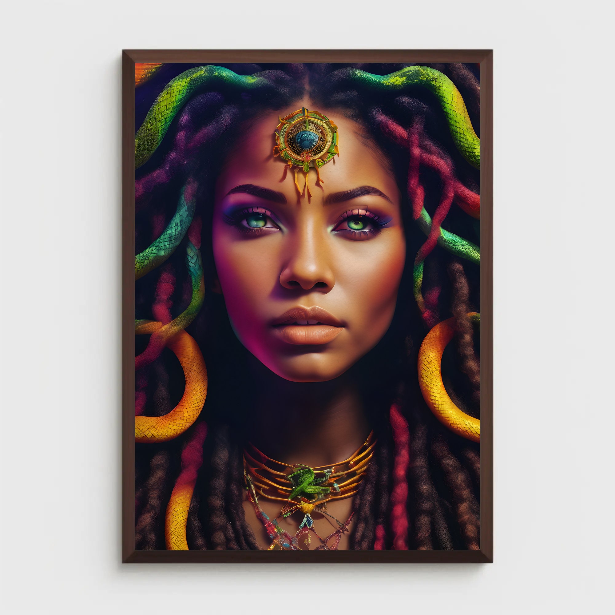 Digital Print: Black Medusa With Snake Locs Empowering Digital Art ...