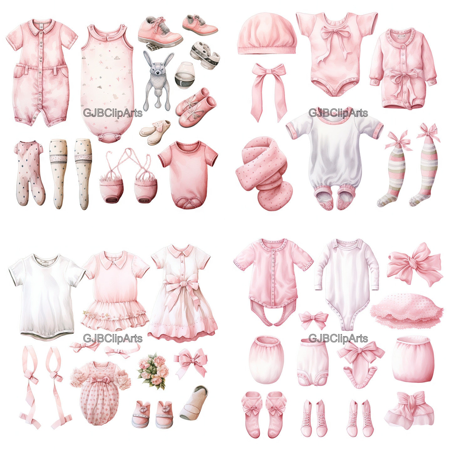 New Born Girl Clothes Clipart, Pink Clothing Collection Clipart, Kids ...
