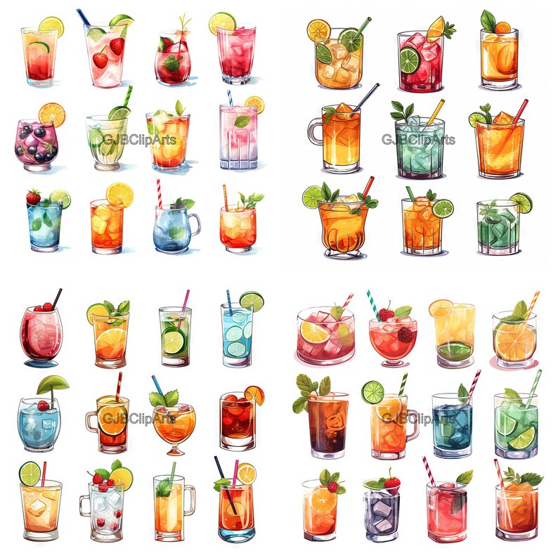 Cocktail Clipart Digital Stickers, Digital Clipart, Printable Stickers ...