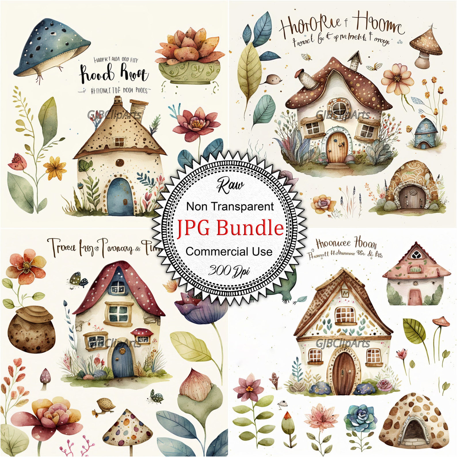 Fairy Houses Watercolor Collection: Magical Clip Art Designs for ...