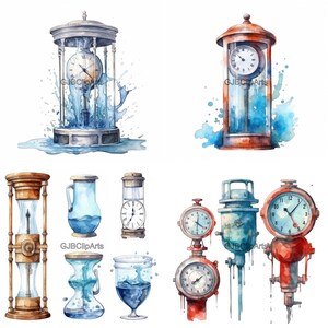 Water Clock Watercolor Clipart, Clock Clipart, Water Clipart, Scrapbook ...