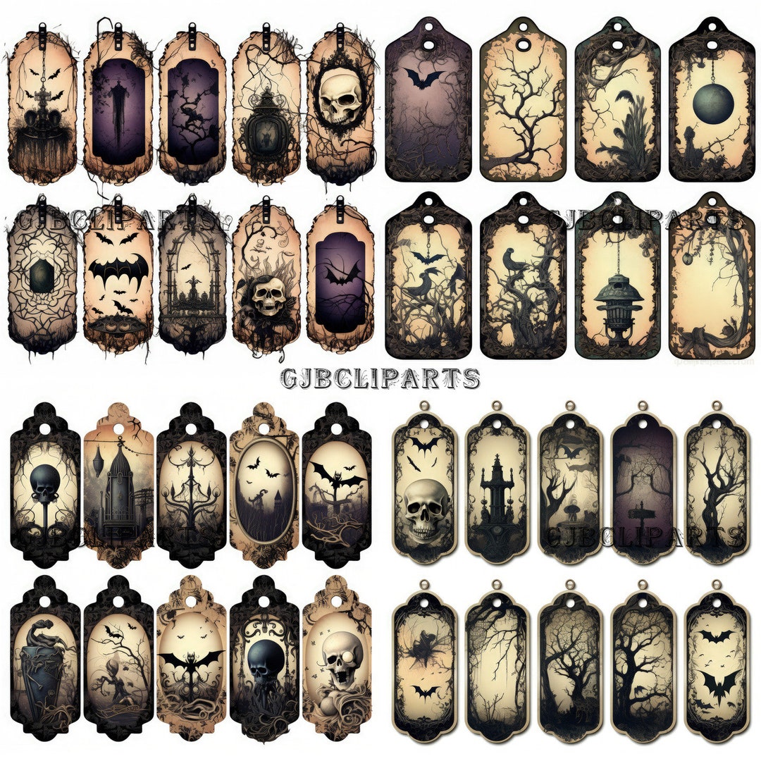 Dark Spooky Clipart Ornamental Tag Clipart, Beautiful Vintage Tags With ...