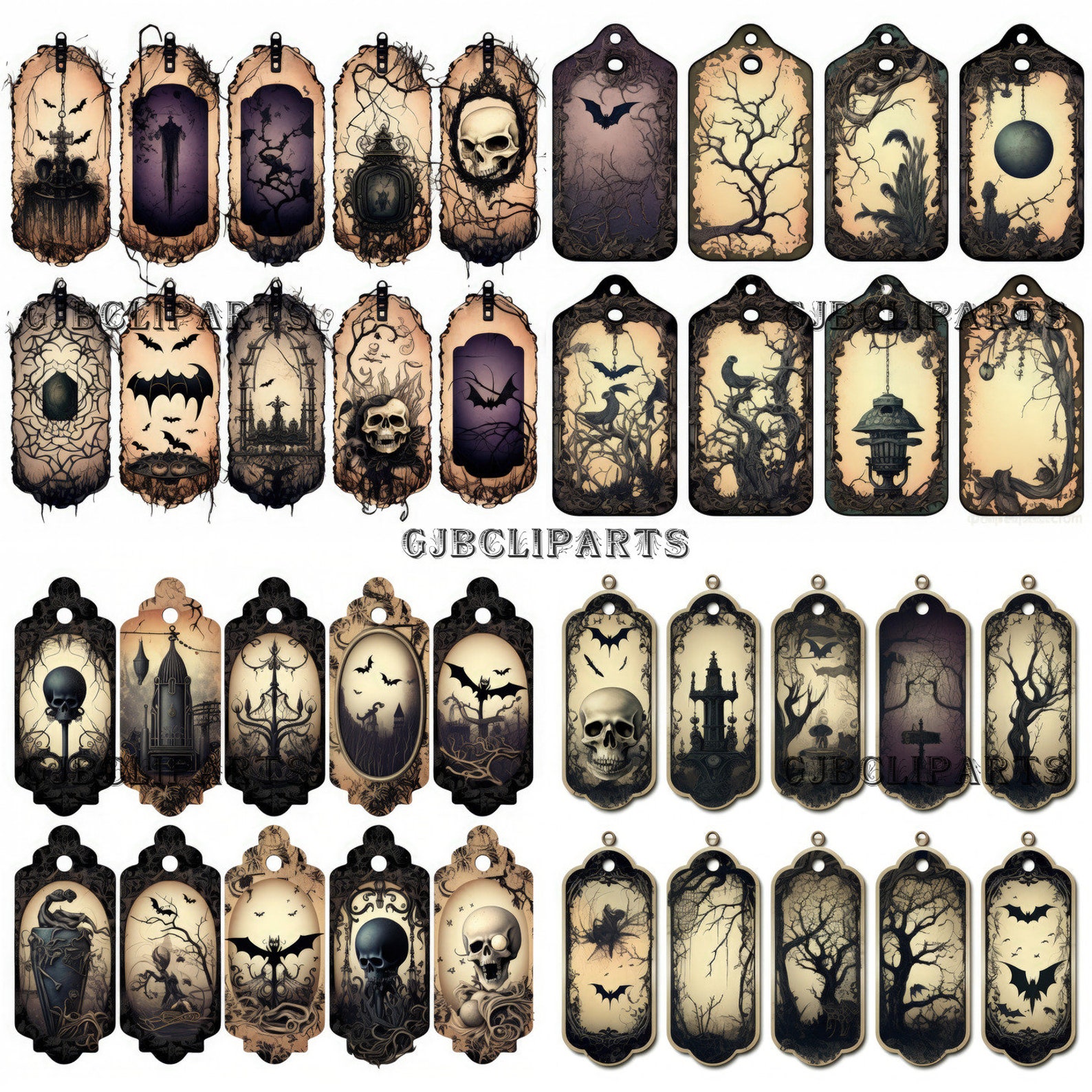 Dark Spooky Clipart Ornamental Tag Clipart, Beautiful Vintage Tags With ...