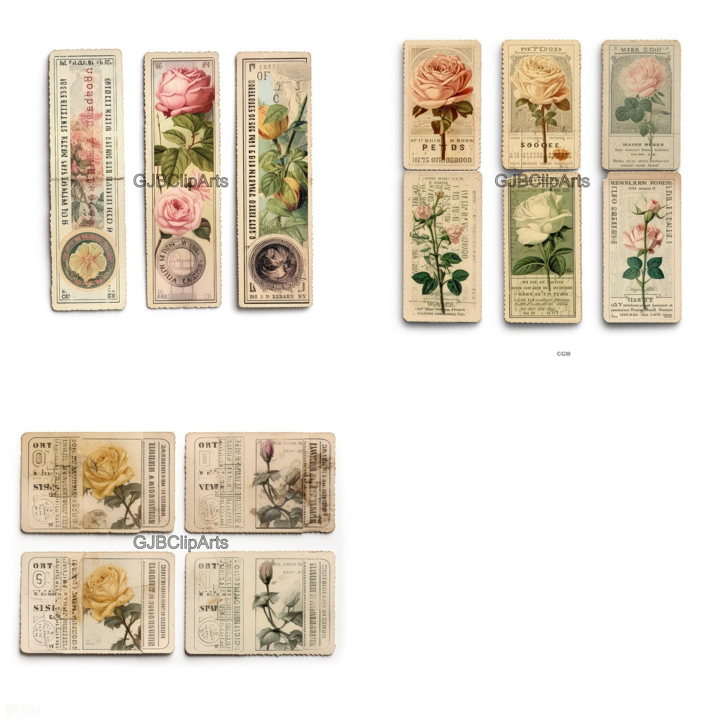 White Rose Ticket Stub Clipart, Vintage Clipart, Scrapbookking Supplies ...