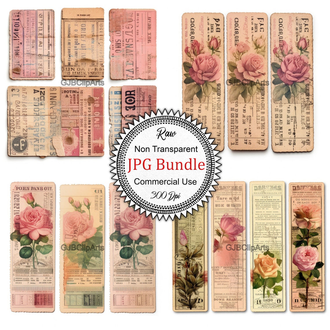 Blush Rose Vintage Ticket Clipart Journaling With Grid Junk - Etsy