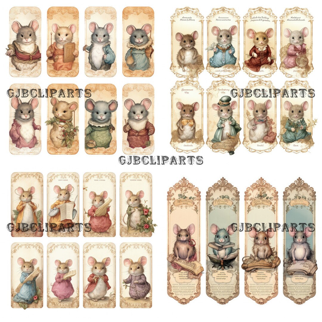 Cute Mice Tall Ornate Labels Clipart, Junk Journal Book Vintage Clipart ...