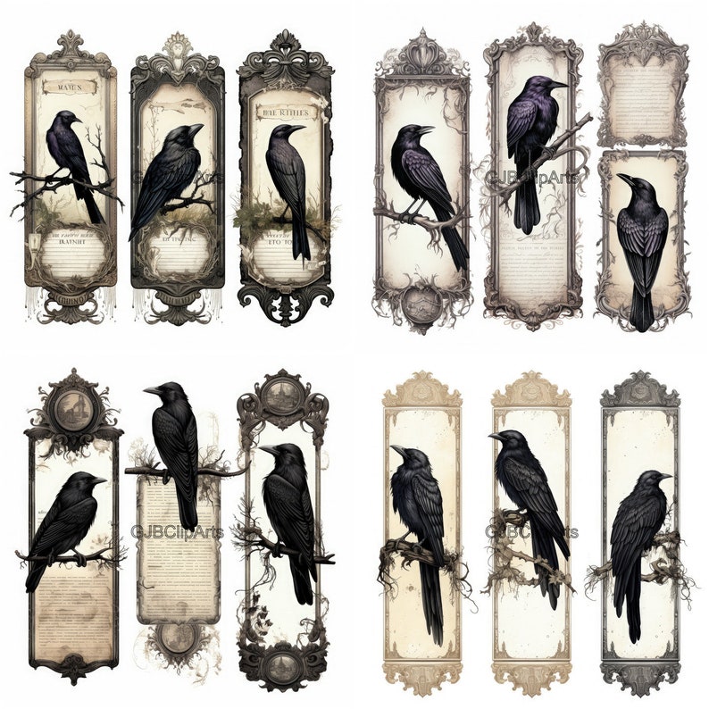 Raven Tall Ornate Labels Clipart Magic Potion Clipart Spell Book ...