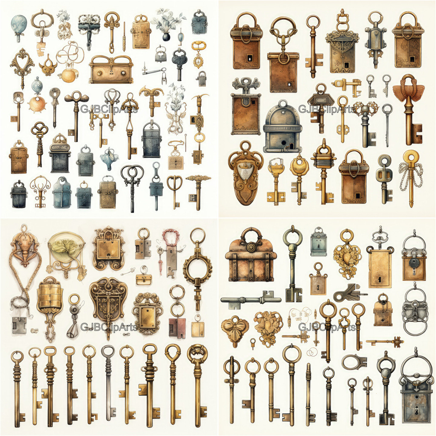 Vintage Locks and Keys Junk Journal Kit Clipart ,key Clipart, Lock ...
