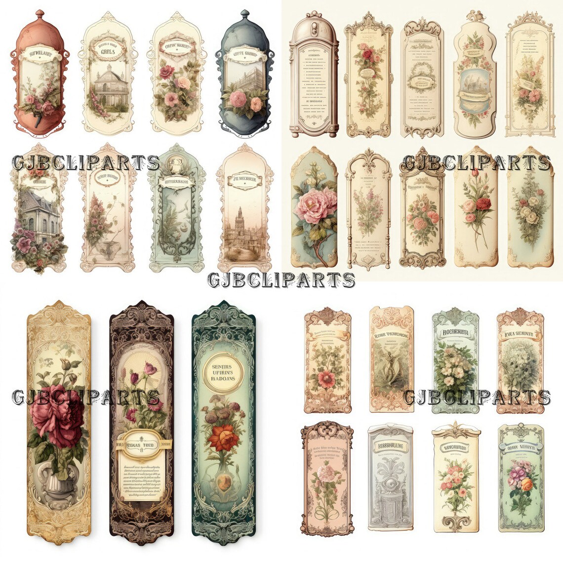 Victorian Cottage Tall Ornate Labels Clipart, Junk Journal Book Vintage ...