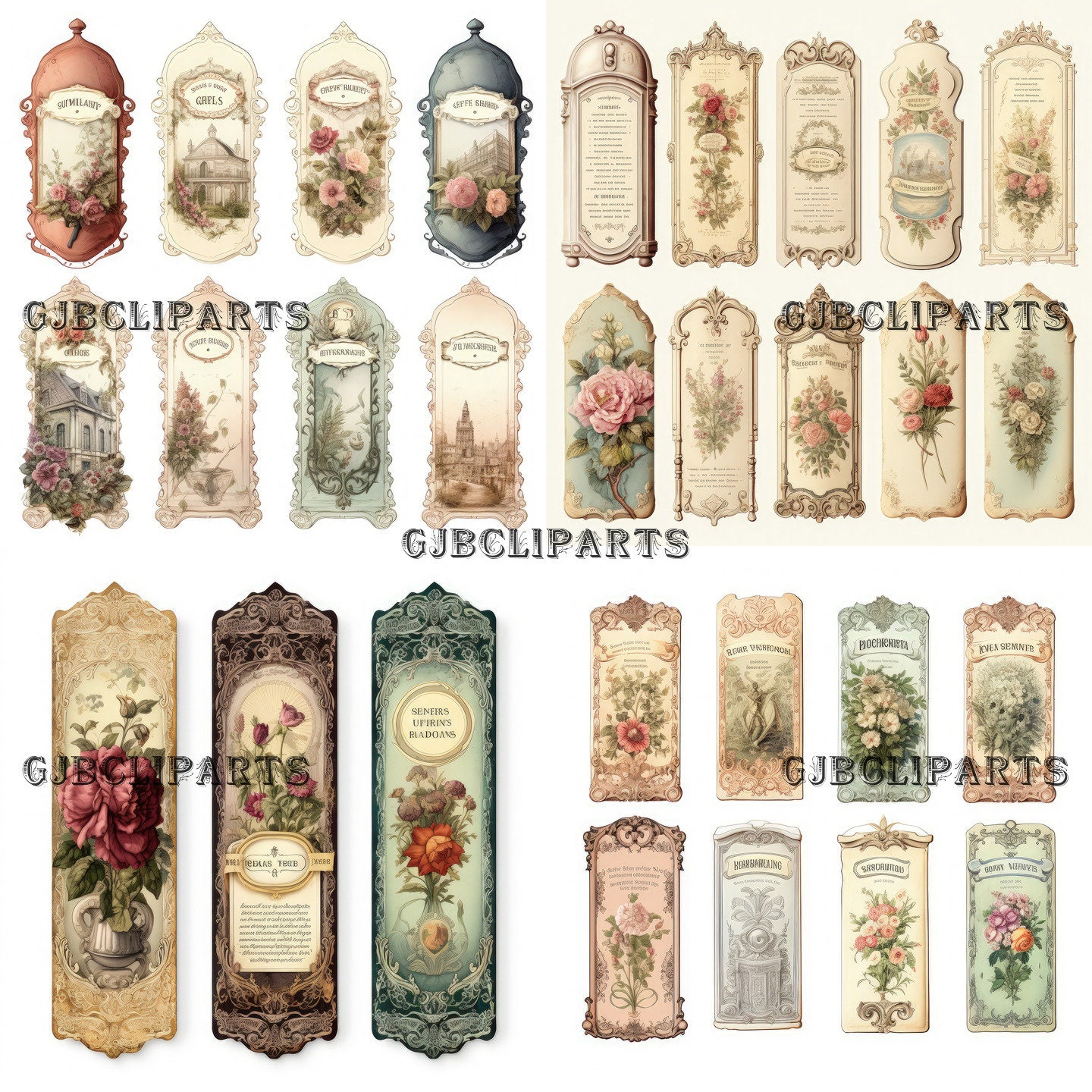 Victorian Cottage Tall Ornate Labels Clipart, Junk Journal Book Vintage ...