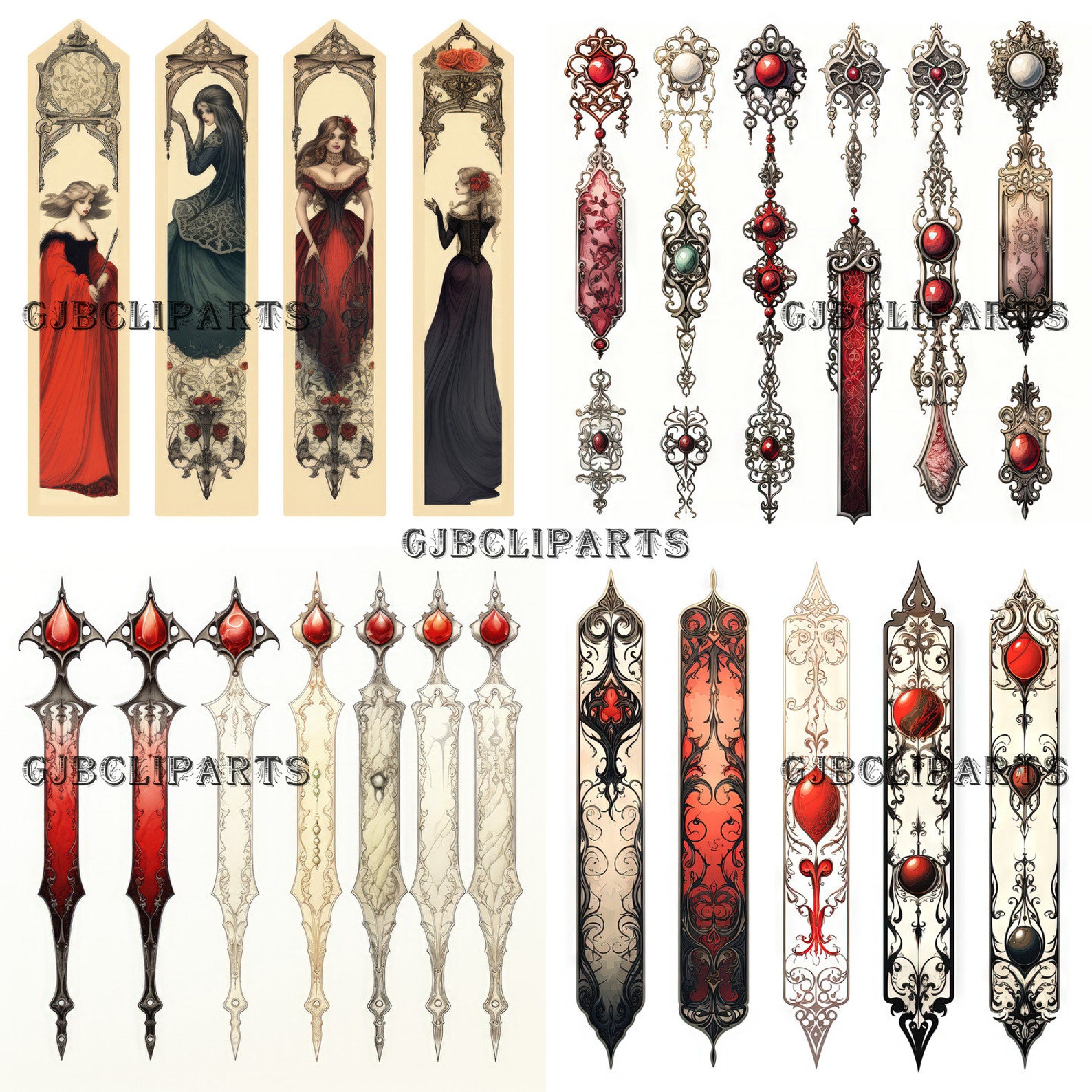 Vampire Ornamental Bookmark Clipart, Evenly Spaced Clipart, Journaling ...