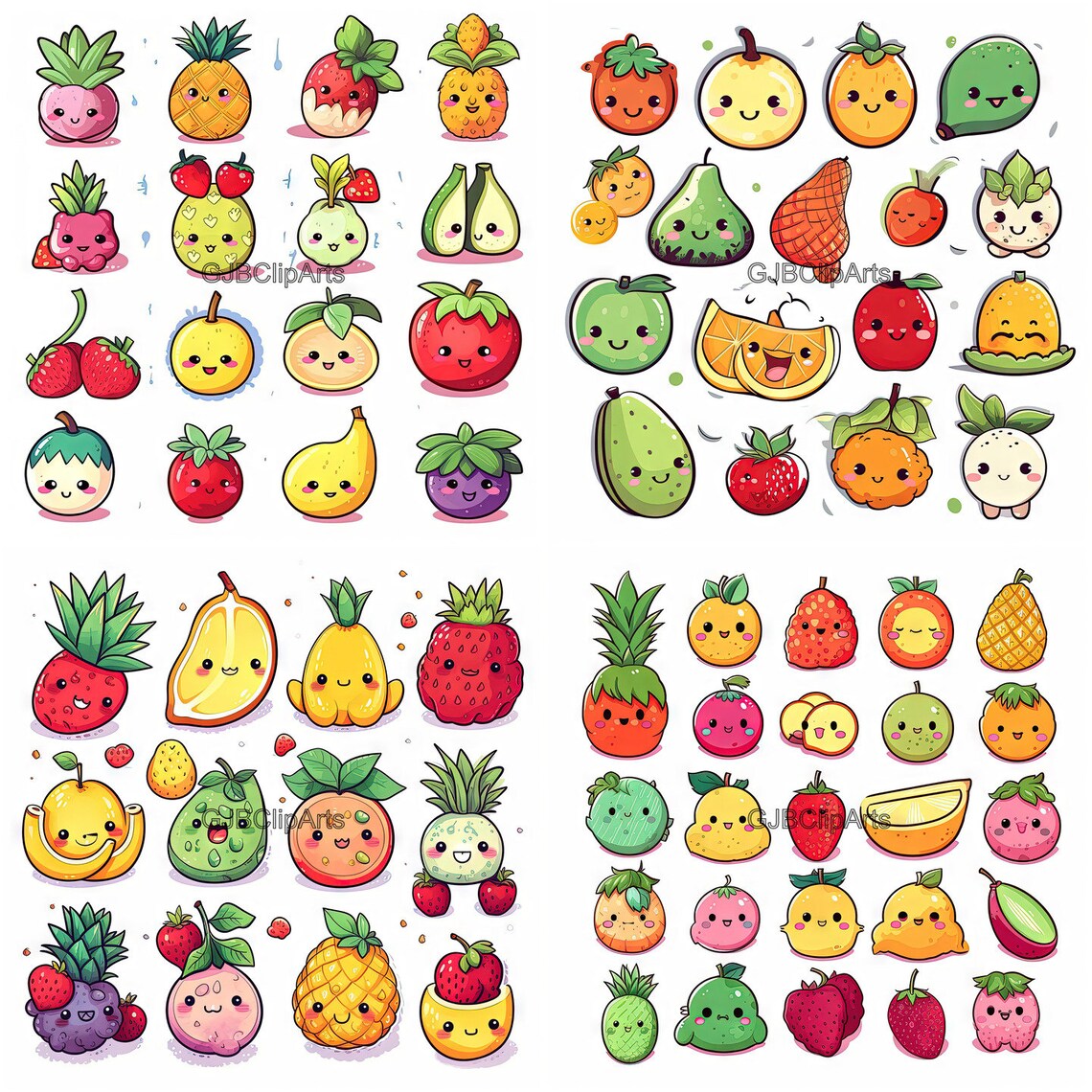 Fruit Clipart: Kawaii Fruits , Digital Stickers, Digital Clipart ...