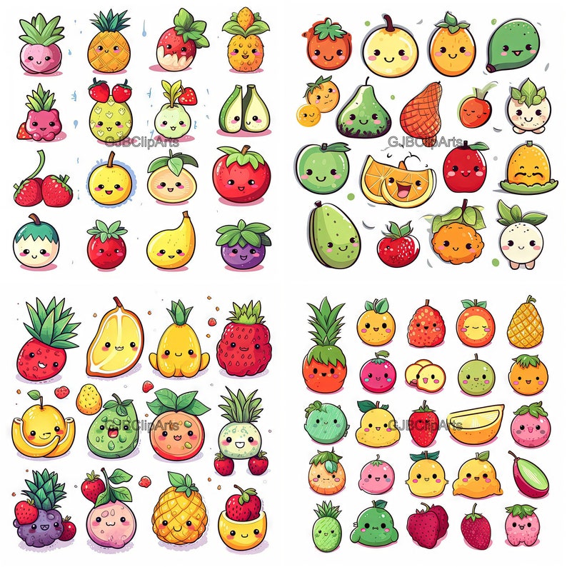 Fruit Clipart: Kawaii Fruits , Digital Stickers, Digital Clipart ...