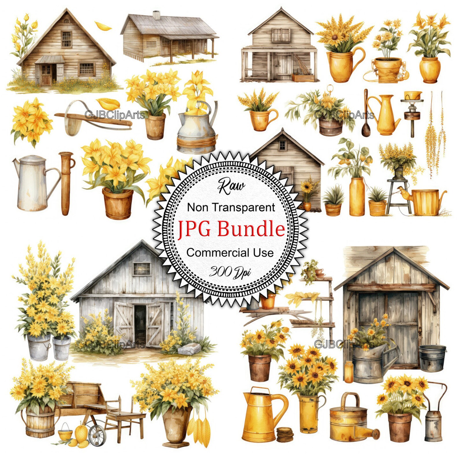 Vintage Yellow Farmhouse Decor Clipart,summer Designs,cottage Clipart ...