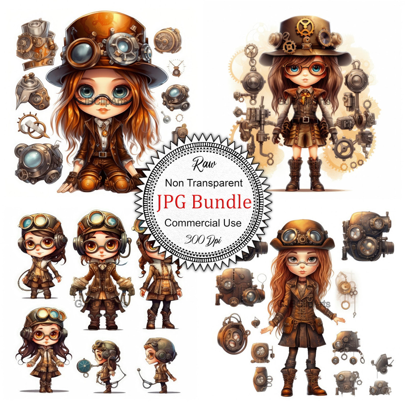 Chibi Girl Steampunk Clipart, Cogs Clipart, Corset Clipart, Scrapbook ...