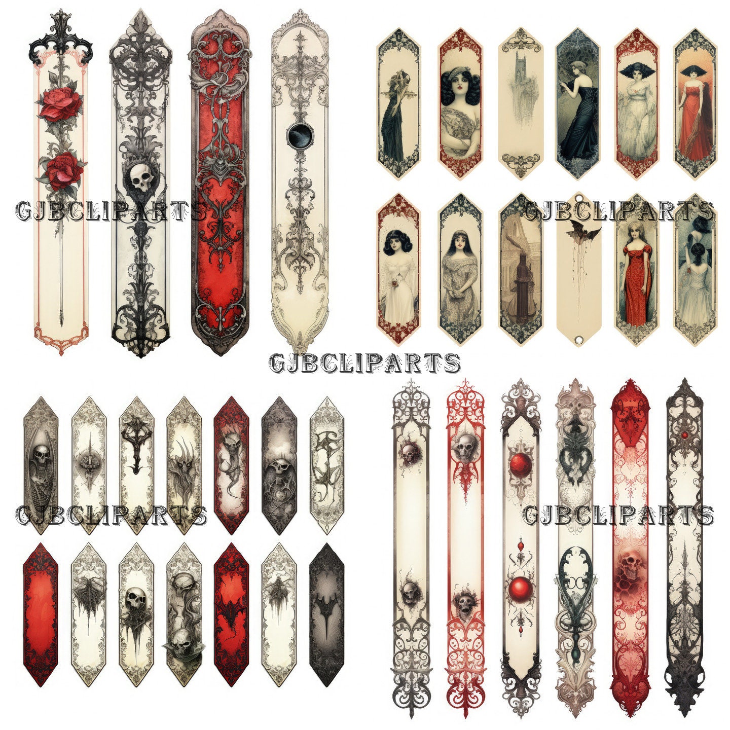 Vampire Ornamental Bookmark Clipart, Evenly Spaced Clipart, Journaling ...